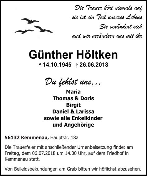 Traueranzeigen Von G Nther H Ltken Rz Trauer De