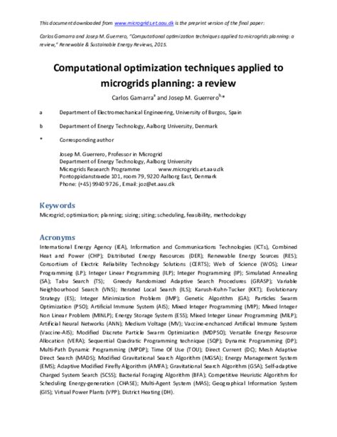 pdf computational optimization techniques applied to microgrids planning a review josep m