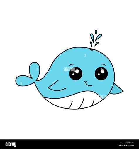 Linda ballena bebé en estilo Kawaii Una linda y pequeña ballena azul