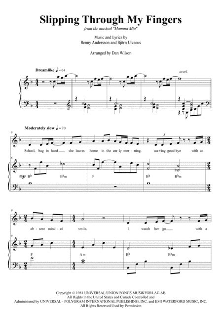 Slipping Through My Fingers Arr Dan Wilson By ABBA Sheet Music For