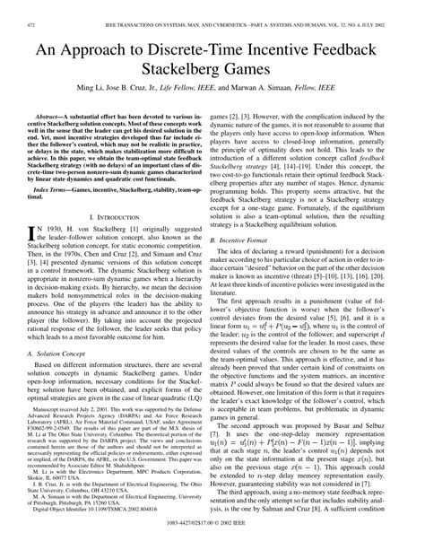 pdf an approach to discrete time incentive feedback stackelberg games