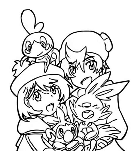 Disegno da colorare Pokémon Spada e Scudo Trainers e Scobble