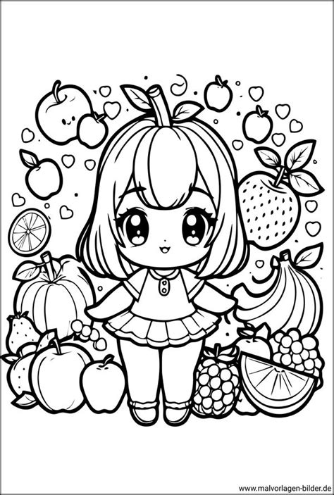 Kawaii Obst M Dchen Ausmalbild