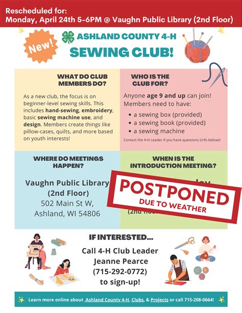 4 H Sewing Club New Club Meeting Postponed Extension Ashland County