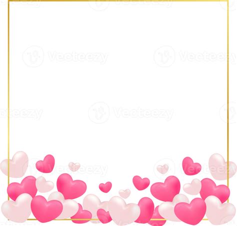 Valentine Hearts With Square Gold Frame 15276357 PNG