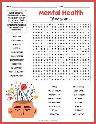 Free Printable Mental Health Word Search Artofit