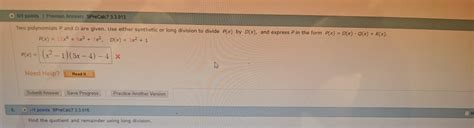 solved two polynomials p and d are given use either