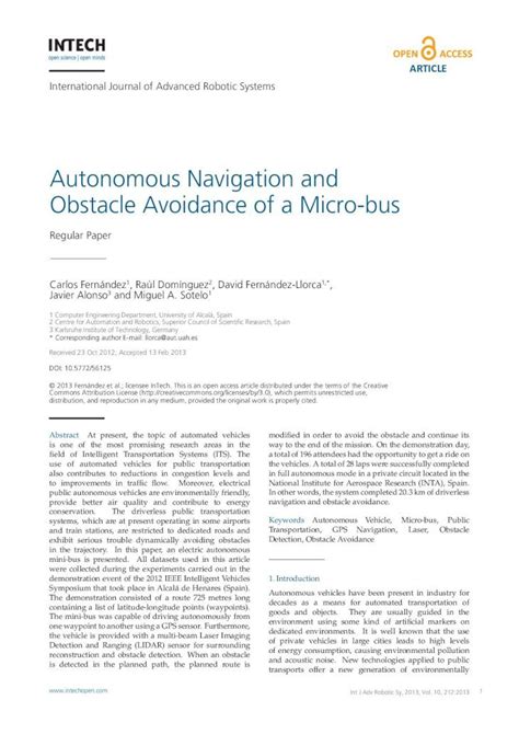 pdf autonomous navigation and obstacle avoidance of … for automation and robotics