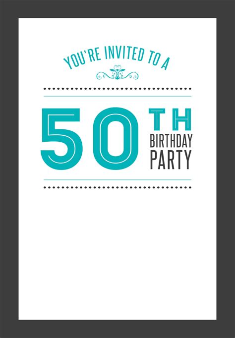 The 50th Birthday Party Card Is Printed On White Paper With Blue And