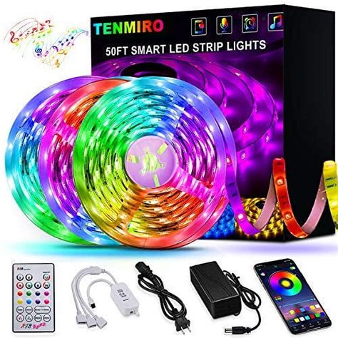 50ft Led Strip Lights Tenmiro Smart Led Lights Strip Music Sync Color
