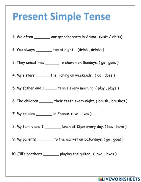 Present Simple Tense Worksheet For Grade 4