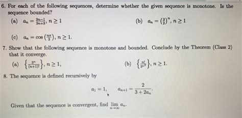 solved 6 for each of the following sequences determine