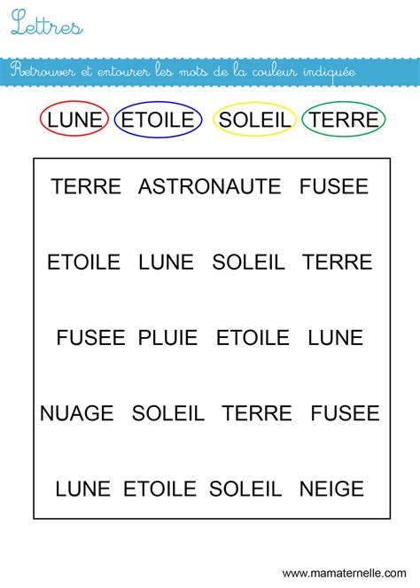 Lettres Retrouver Et Entourer Les Mots Ma Maternelle