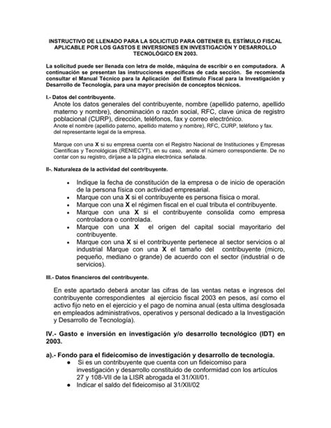 instructivo de llenado para la solicitud para obtener el estímulo fiscal