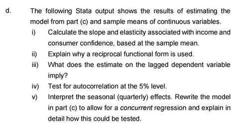 solved the following stata output shows the results of