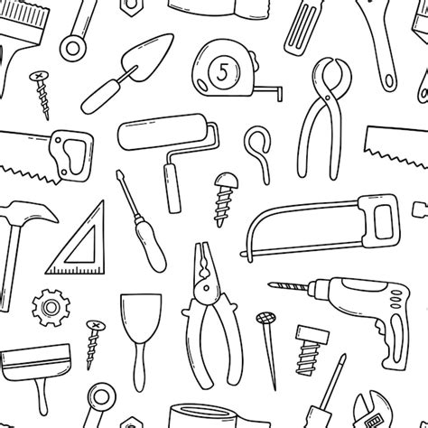 Premium Vector Hand Drawn Seamless Pattern Of Construction Tools