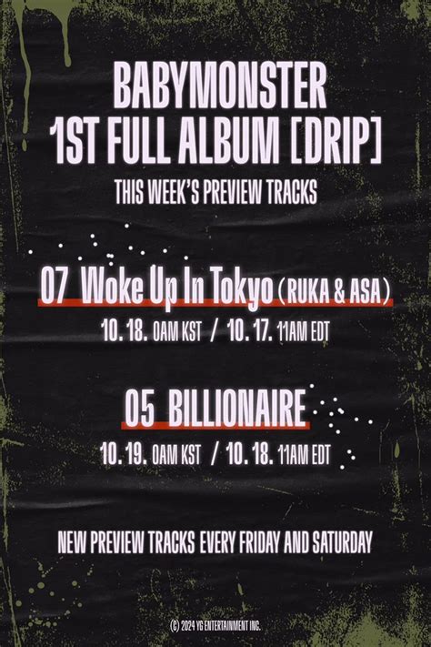 BABYMONSTER初のフルアルバムDRIP2トラック追加先行公開予告 Woke Up In TokyoBILLIONAIRE
