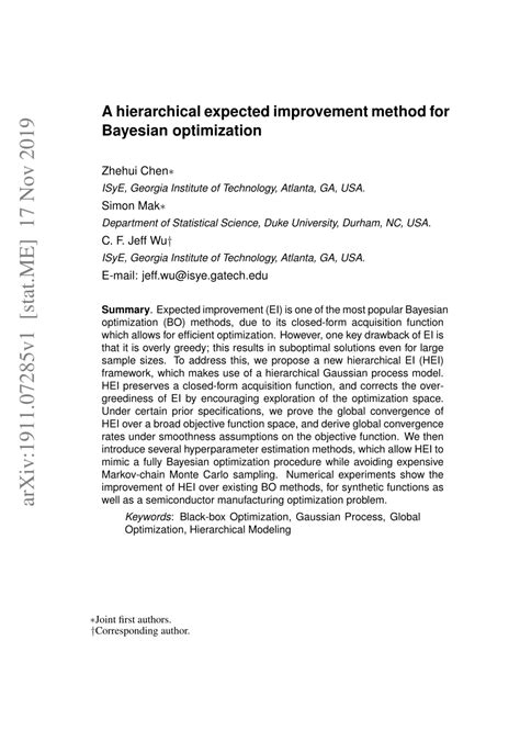 pdf a hierarchical expected improvement method for bayesian optimization