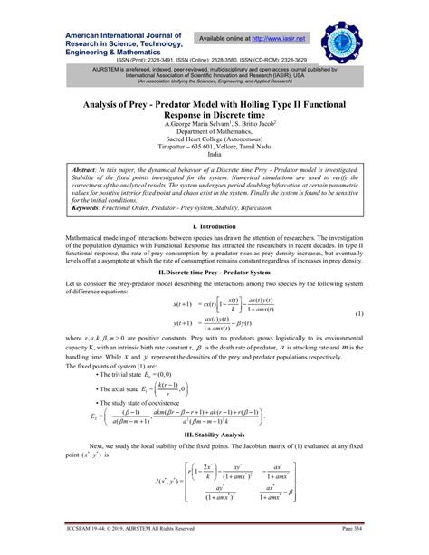 pdf analysis of prey predator model with holling type ii functional response in discrete time