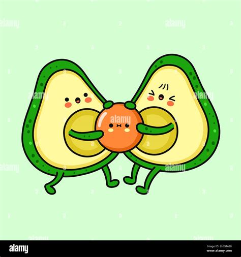 Cute Funny Avocado Pulling Seed Vector Hand Drawn Cartoon Doodle Kawaii