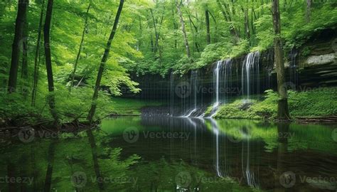 Tranquil Scene Of Flowing Water In Lush Green Forest Landscape