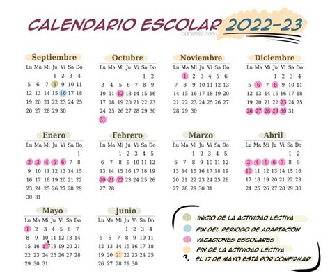 Calendario Escolar Para El Curso 2022 2023