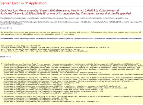 Could Not Load File Or Assembly System Web Extensions Version 1 0