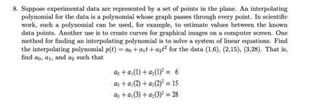 solved suppose experimental data are represented by a set of points in the plane an