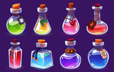 Set Isolated Glass Potions Or Magic Bottles Vector Image