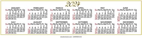 Calendar 2024 Year English Language Stock Vector Royalty Free