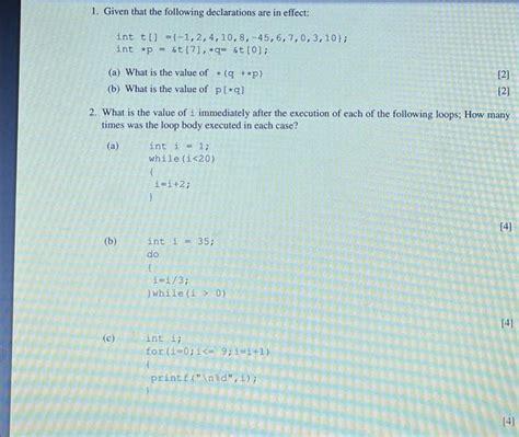 solved 1 given that the following declarations are in
