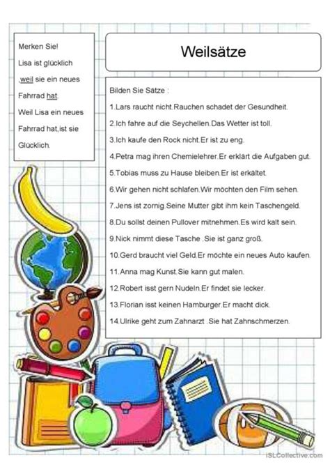 54 Kausalsätze Deutsch DAF Arbeitsblätter pdf doc