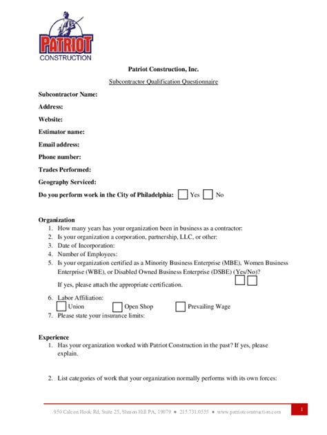 Fillable Online Subcontractor Pre Qualification Online Information Form