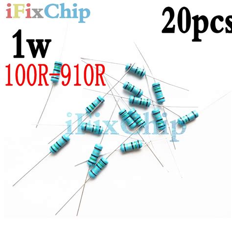20pcs 1W Metal Film Resistor 1 100R 910R 120R 200R 220R 300R 330R 470R