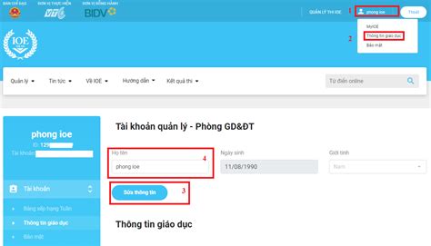 Hướng dẫn thay đổi thông tin Tài khoản Quản lý thi IOE của Sở Phòng GD
