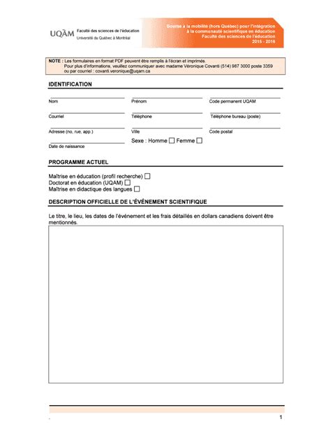 Remplissable En Ligne Education Uqam Bourse La Mobilite Facult Des
