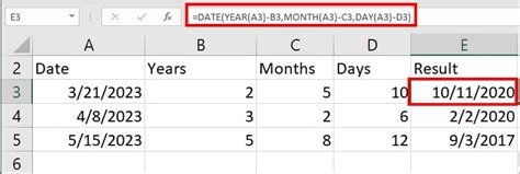 how to subtract dates in excel
