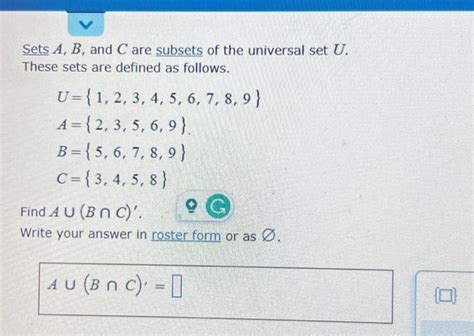 solved sets a b and c are subsets of the universal set u