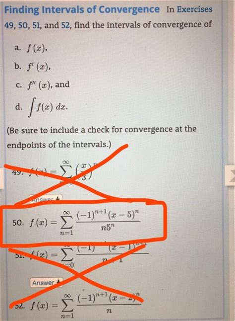 solved finding intervals of convergence in exercises 49 50