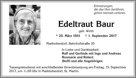 Traueranzeigen von Edeltraut Baur Allgäuer Zeitung