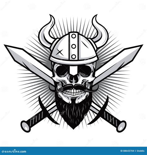 Skull Of Viking Warrior With Crossed Swords Vector Stock Vector