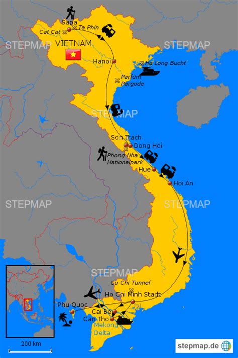 StepMap Vietnam Rundreise Landkarte für Vietnam