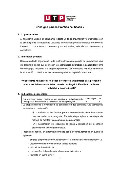 AC S15 Practica calificada 2 Consigna para la Práctica calificada 2 1