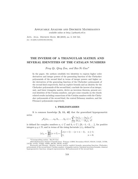 pdf the inverse of a triangular matrix and several identities of the catalan numbers