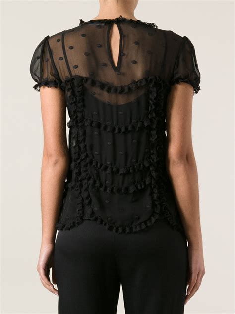 Lyst Red Valentino Sheer Polka Dot Blouse In Black