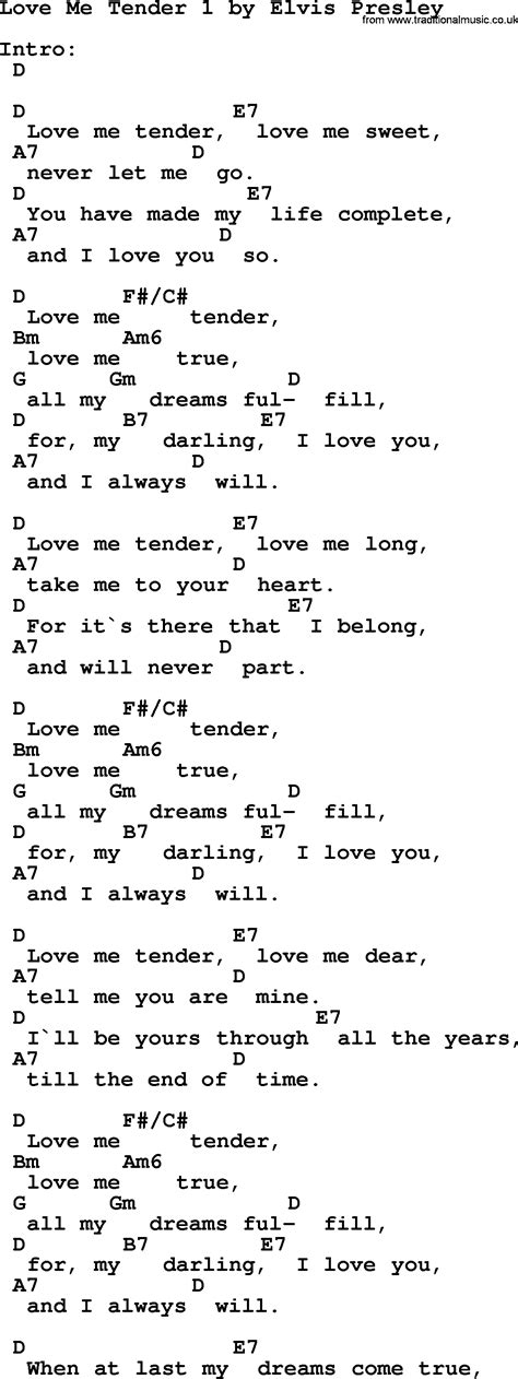 Love Me Tender 1 By Elvis Presley Lyrics And Chords