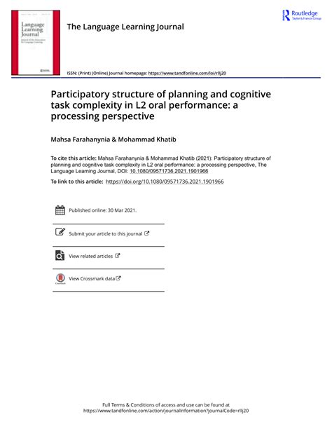 pdf participatory structure of planning and cognitive task complexity in l2 oral performance