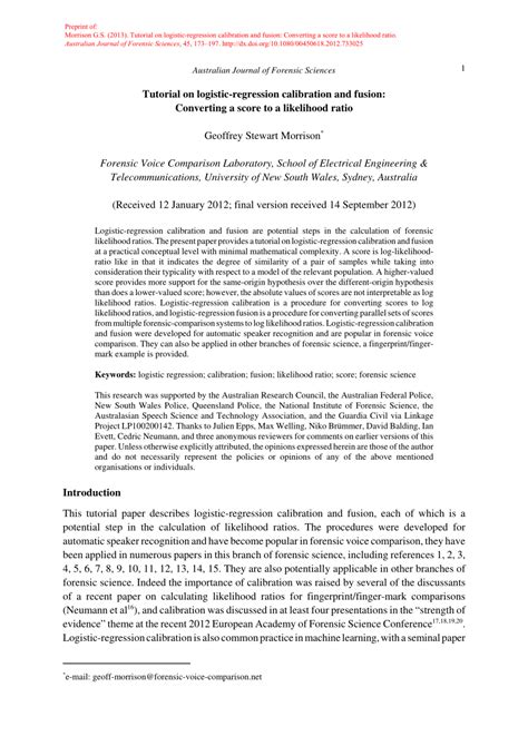 pdf tutorial on logistic regression calibration and fusion converting a score to a likelihood