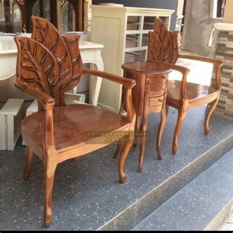 Jual Meja Kursi Teras Depan Ruang Tamu Kayu Jati Model Daun Shopee