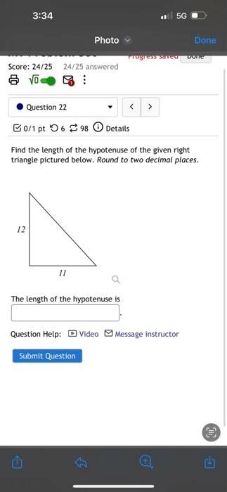 find the length of the hypotenuse of the given right